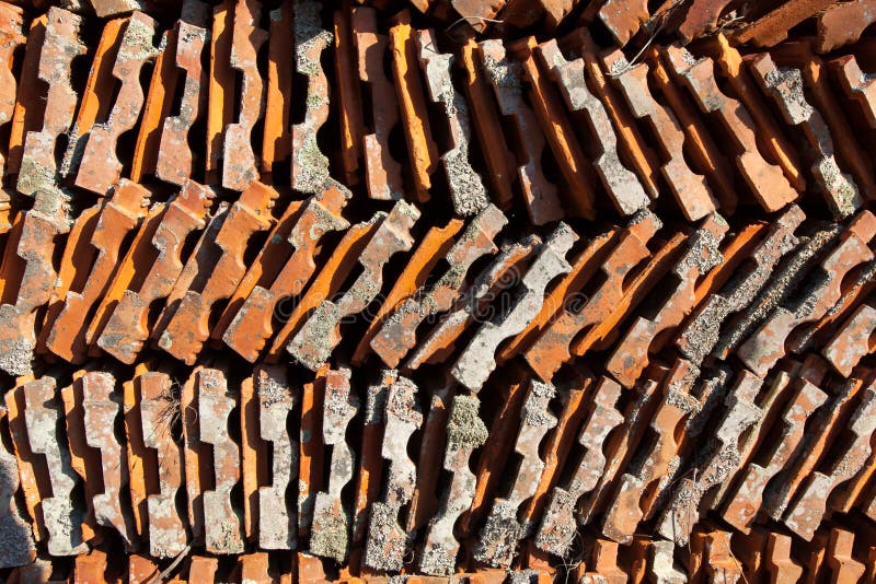 Stacked Old Orange Roof Tile Stock Image - Image of reuse, recycle ...