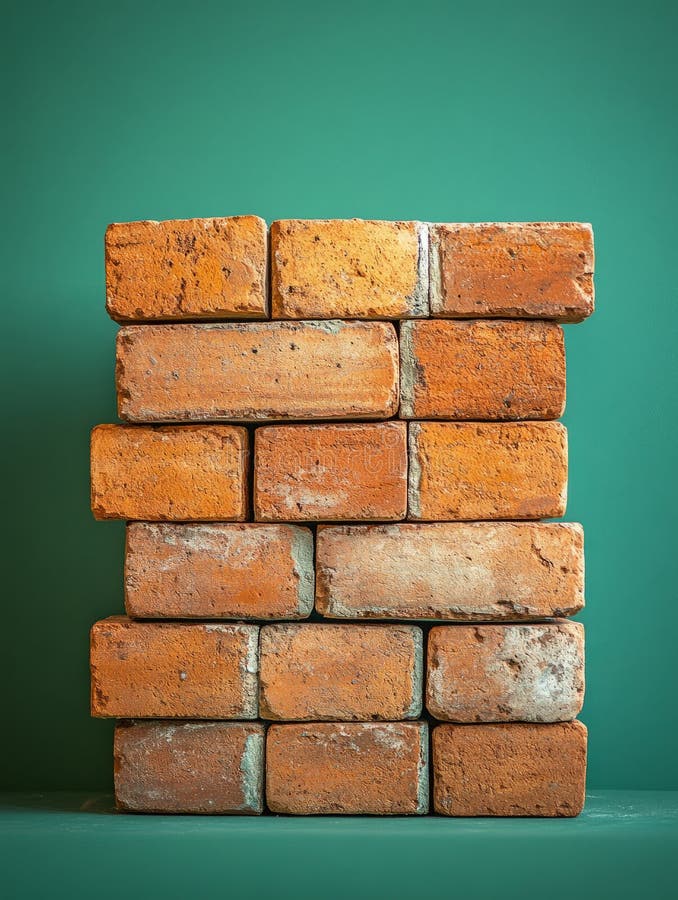 Stacked Orange Bricks Against a Green Background Stock Image - Image of ...