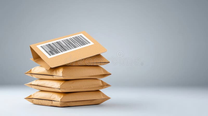 Stacked Packages with Barcode on Top Showcasing Delivery and Shipping ...