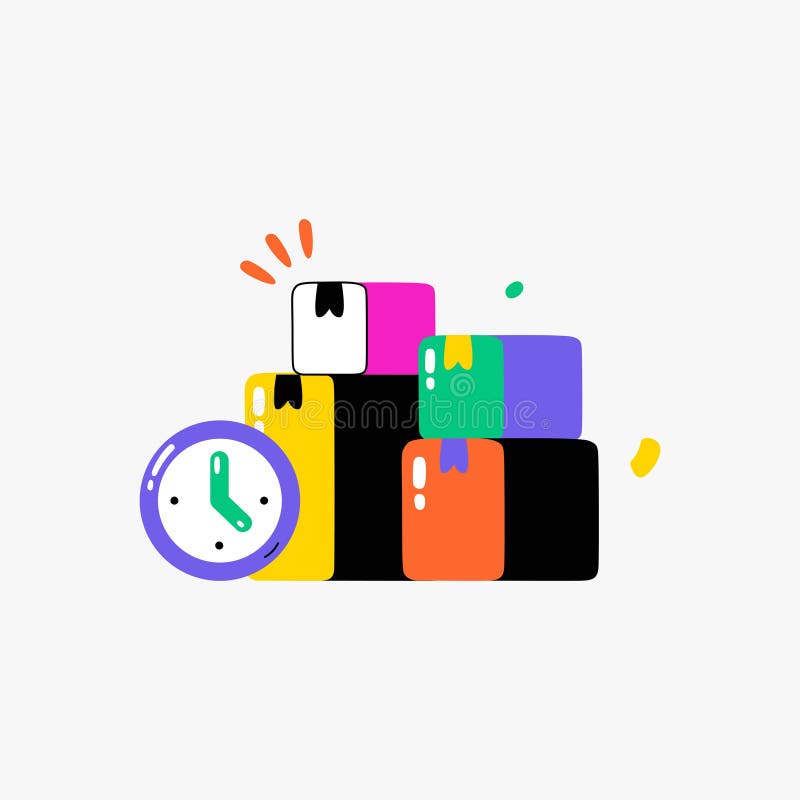 Stacked Packages with Clock in Flat Vector Illustration Symbolizing ...