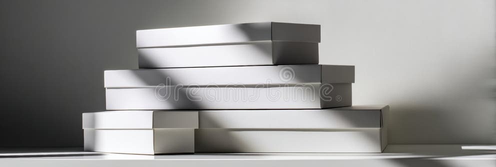 Stacked Packaging Boxes with Shadows in a Clean White Studio Setting ...