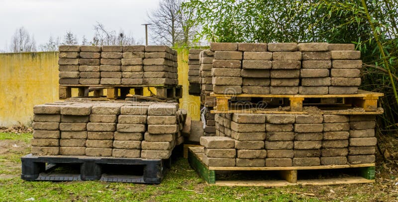 Stacked Pallets with Paving Stones, Construction Materials, Pavement ...