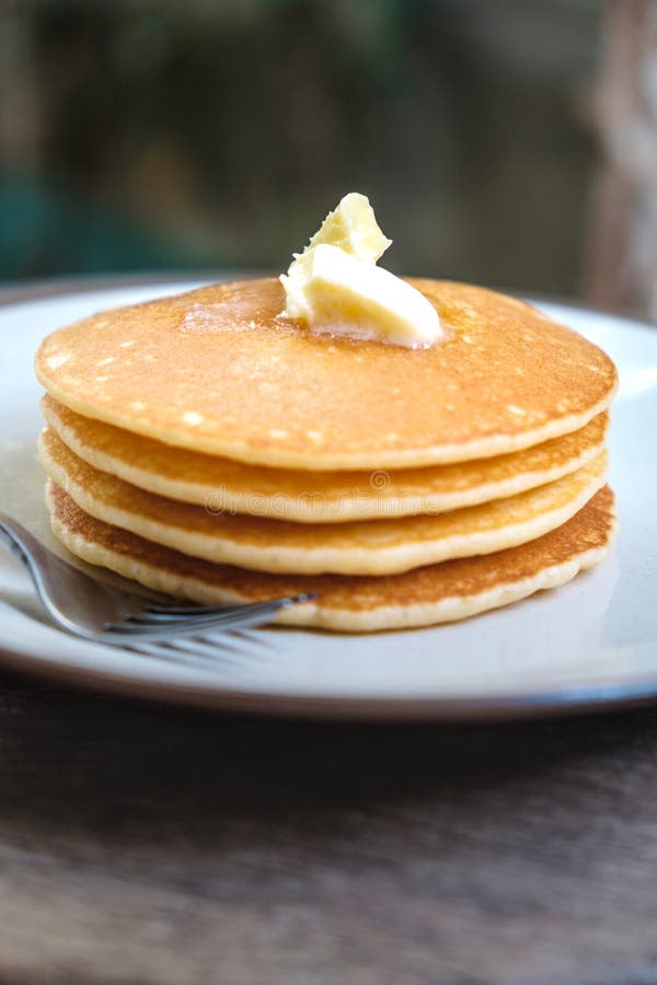 Stacked Pancake on Wooden Table Stock Image - Image of cake, brunch ...