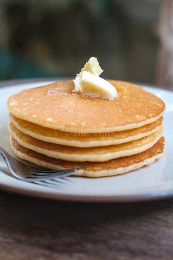 Stacked Pancake on Wooden Table Stock Image - Image of syrup, stack ...