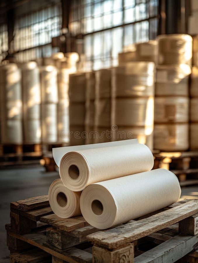 Stacked Paper Rolls Industrial Warehouse Setting Stock Photos - Free ...