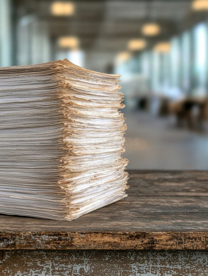 Stacked Papers on a Wooden Table Stock Illustration - Illustration of ...
