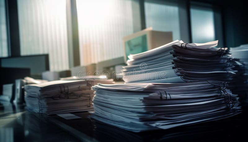 Stacked Paperwork on Modern Desk, Business Abundance Generated by AI ...