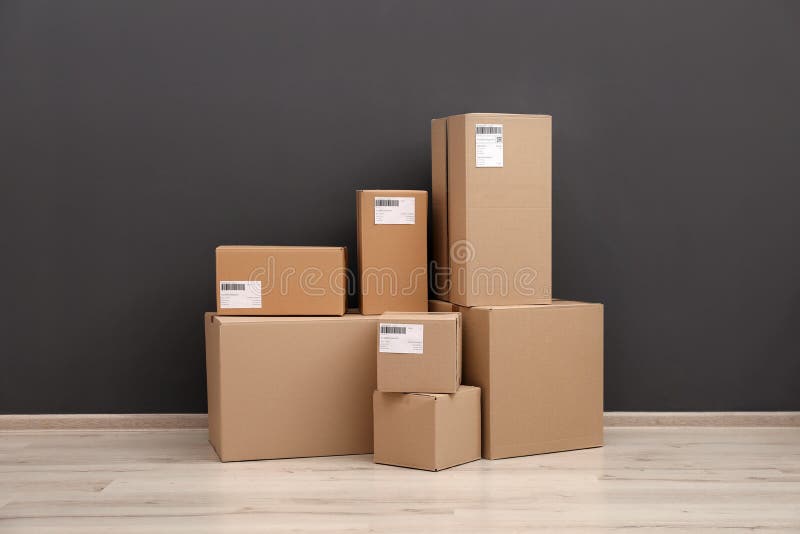 Stacked Parcel Boxes on Floor Stock Photo - Image of receive, mock ...