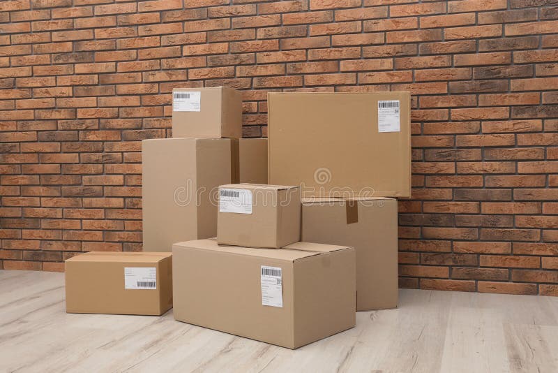 Stacked Parcel Boxes on Floor Stock Photo - Image of cardboard ...