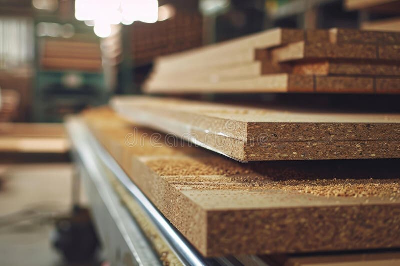 Stacked Particle Boards in Workshop Stock Image - Image of shelves ...