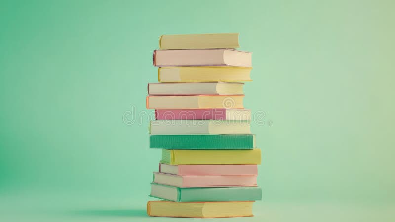 Stacked Pastel Books on Green Background for Education Theme Stock ...