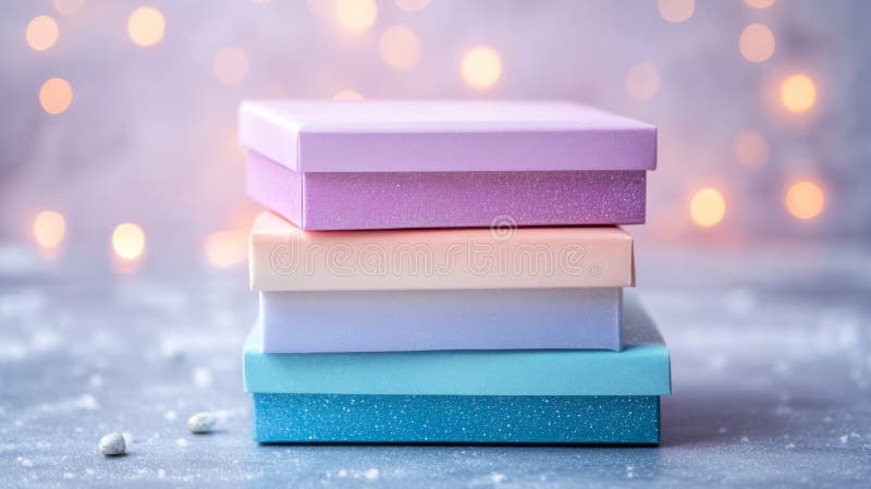 Stacked Pastel Gift Boxes with Festive Lights Stock Illustration ...