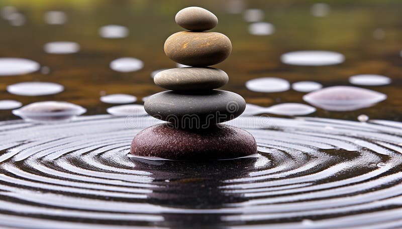 Stacked Pebbles Create a Tranquil Balance in Nature Generated by AI ...