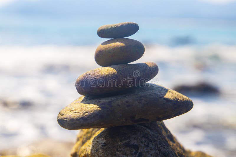 Stacked Pebbles on the Seashore Stock Image - Image of beach, calm ...