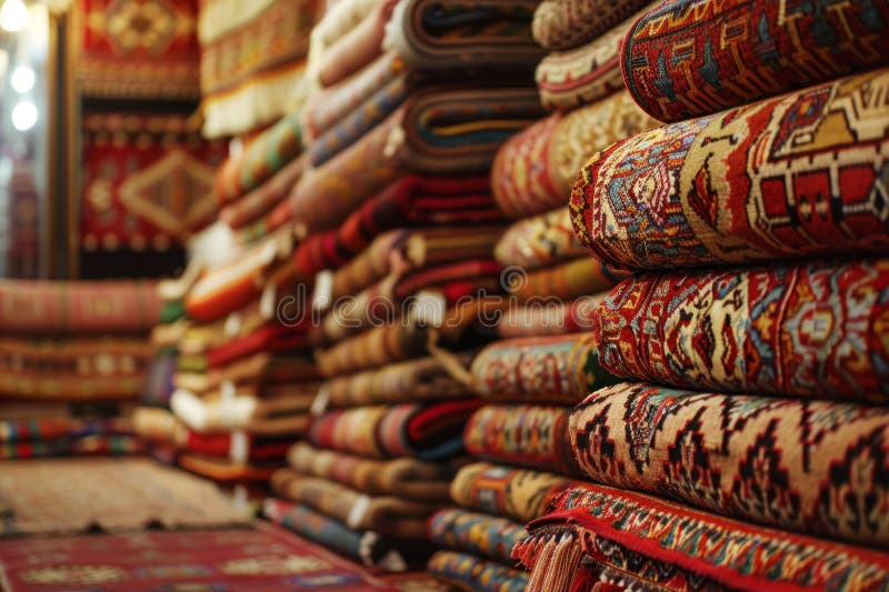 Stacked Persian Rugs in a Variety of Patterns Stock Photo - Image of ...