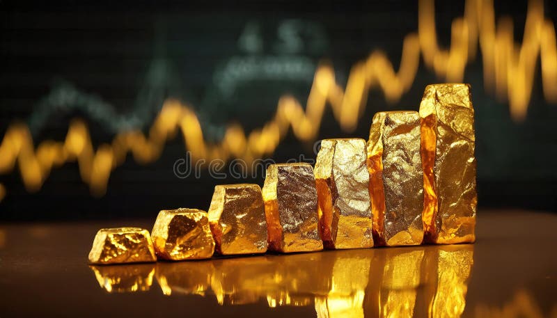 Stacked Pieces of Gold in Various Sizes with a Financial Chart in the ...