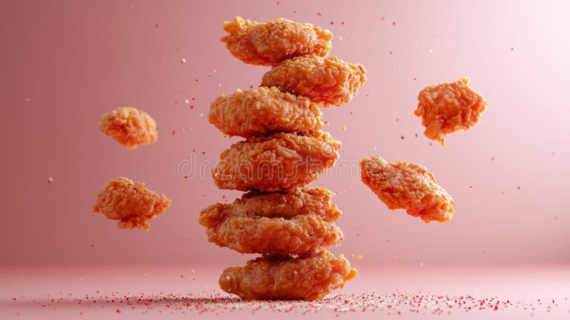 Stacked Pile of Crispy Chicken Pieces Like a Tower Stock Image - Image ...