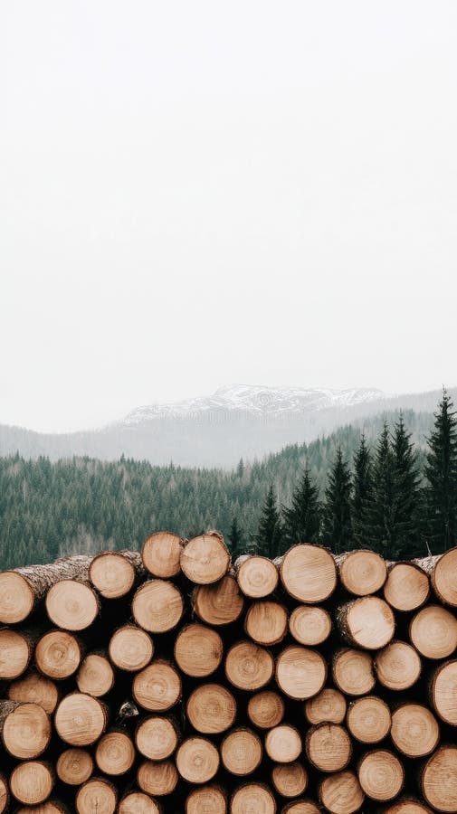 Stacked Piles of Timber Rest in a Forest Setting, Surrounded by Green ...