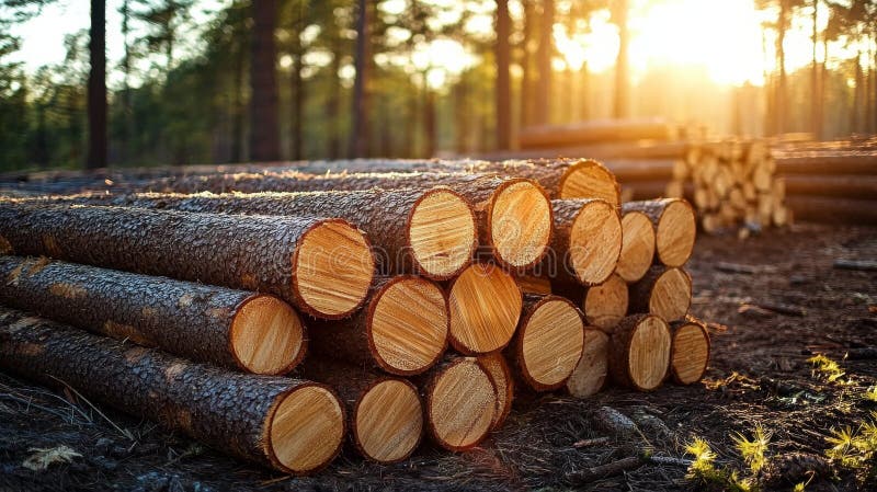 Stacked Pine Log Trunks - Timber Pile from the Logging Industry Stock ...