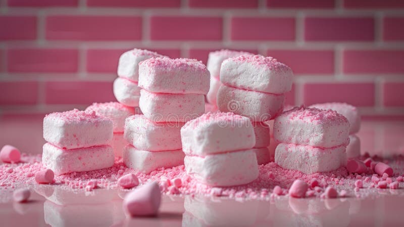 Stacked Pink Marshmallows on a Pink Background Stock Photo - Image of ...