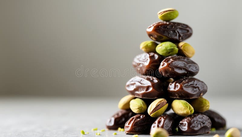 Stacked Pistachio and Chocolate Dates Forming a Delicious Tower Stock ...