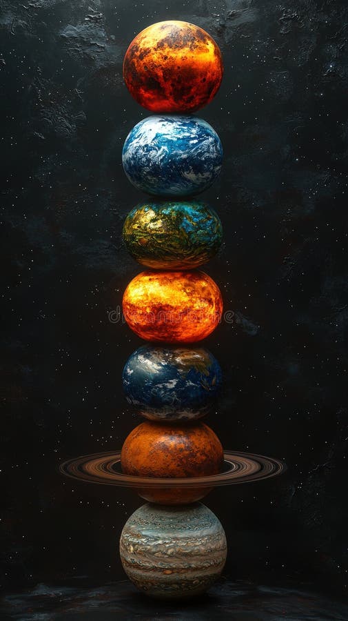 Stacked Planets in Vibrant Cosmic Tower Stock Image - Image of ...