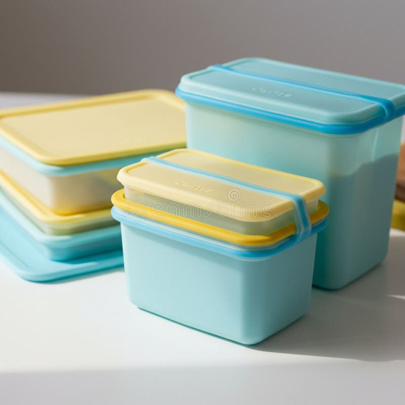 Stacked Plastic Storage Containers with Pastel-colored Lids, Featuring ...