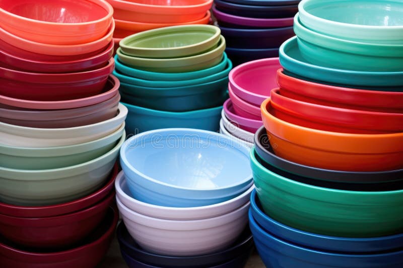 Stacked Plastic Wash-basins in Different Colors Stock Image - Image of ...