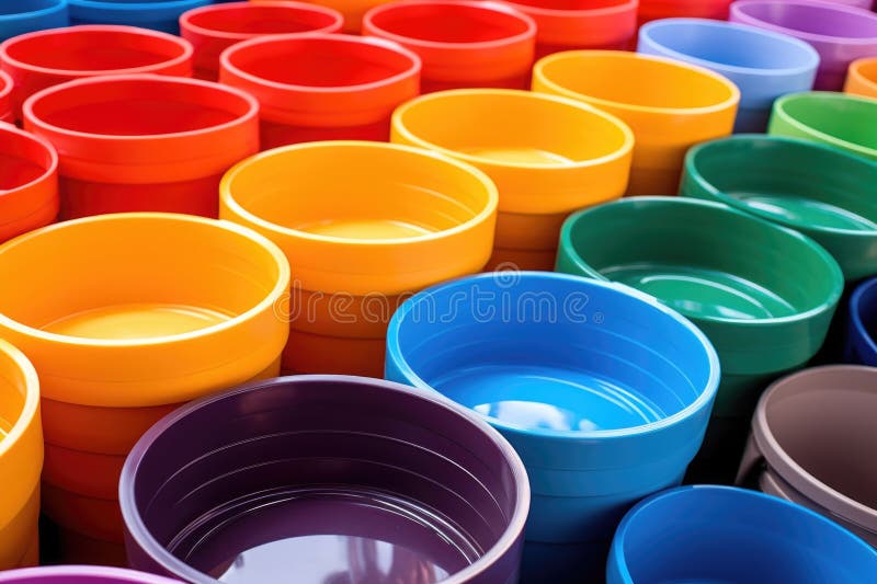 Stacked Plastic Wash-basins in Different Colors Stock Photo - Image of ...