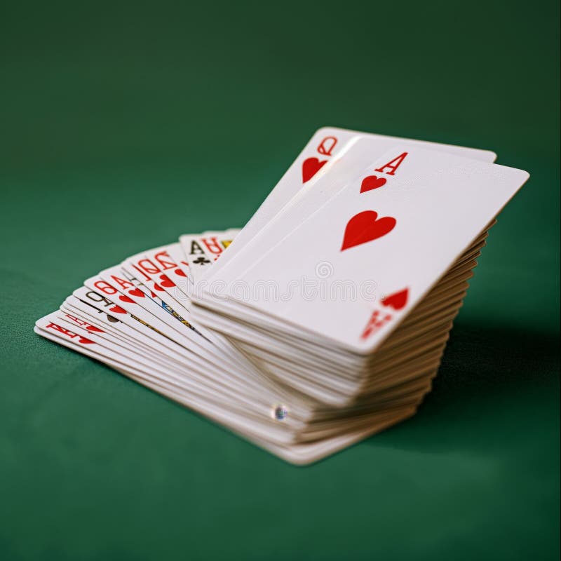 Stacked Playing Cards on Green Surface Stock Image - Image of loss ...