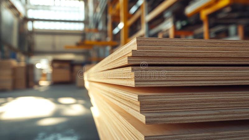 Stacked Plywood Sheets in a Warehouse Stock Image - Image of geometric ...