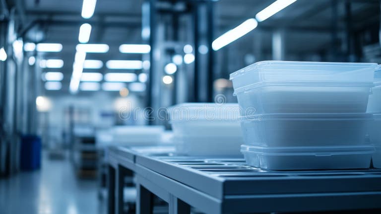 Stacked Polypropylene Food Containers in a Modern Warehouse Setting ...