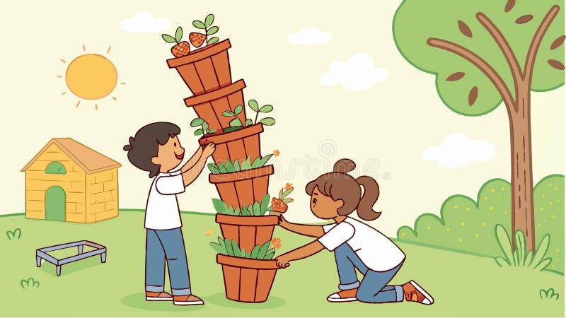 Stacked Pots Vertical Garden, Space Saving Plant Display Vector Design ...