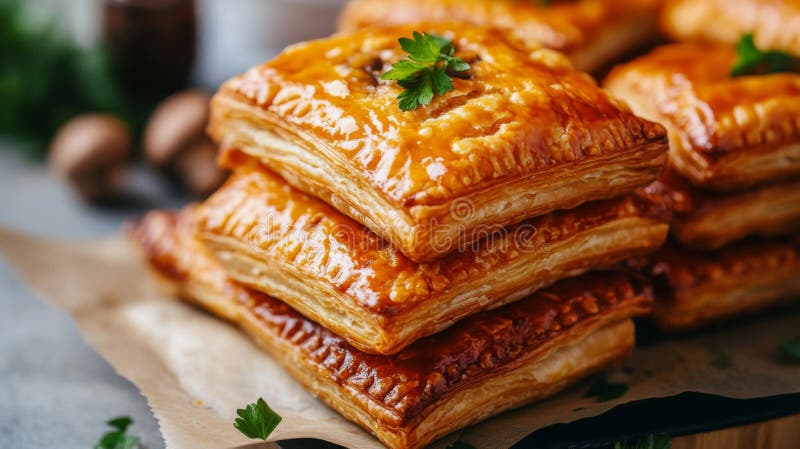 Stacked Puff Pastry Pastries with Golden Crust Stock Illustration ...