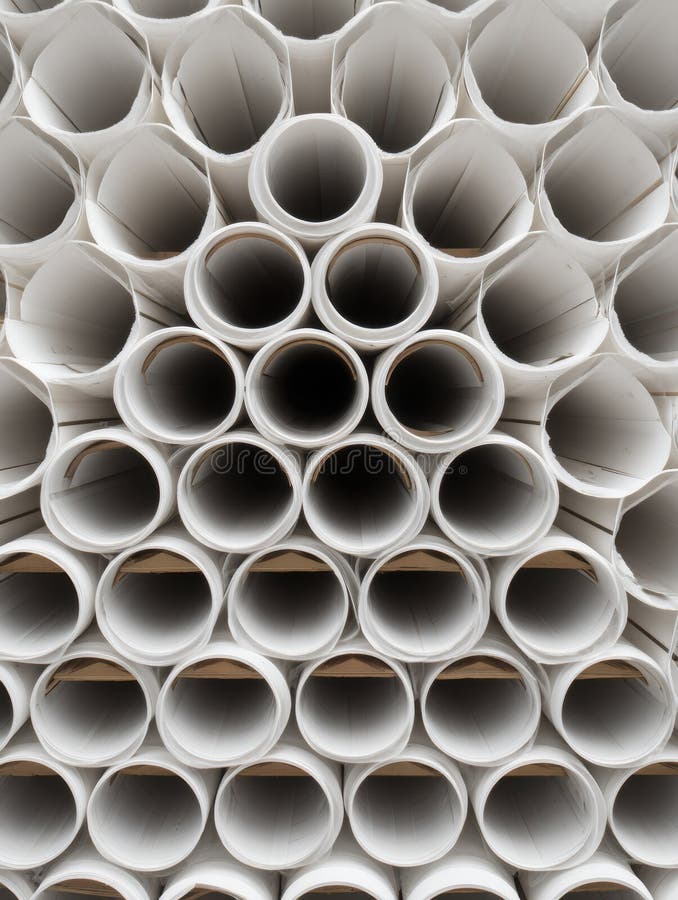 Stacked PVC Pipes Arranged in a Triangle Formation Showcasing a White ...