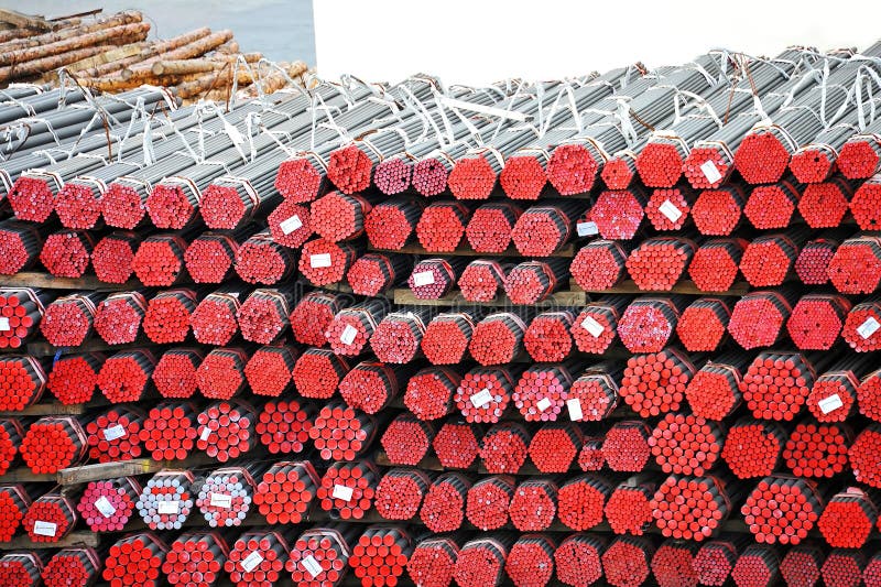 Stacked PVC and steel pipe stock photo. Image of port - 67565166