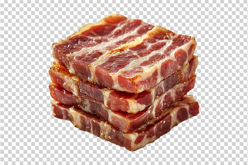 Stacked Raw Bacon Slices Isolated on White or Transparent Background ...
