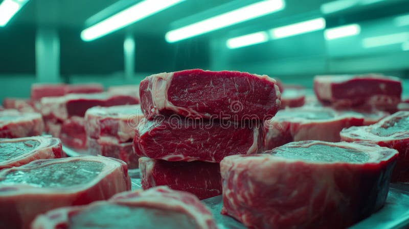 Stacked Raw Beef Steaks in a Butchers Display Case Stock Illustration ...