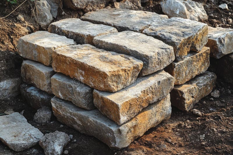 Textured Gray Stone Wall Stacked Rough Blocks Natural Light Stock ...