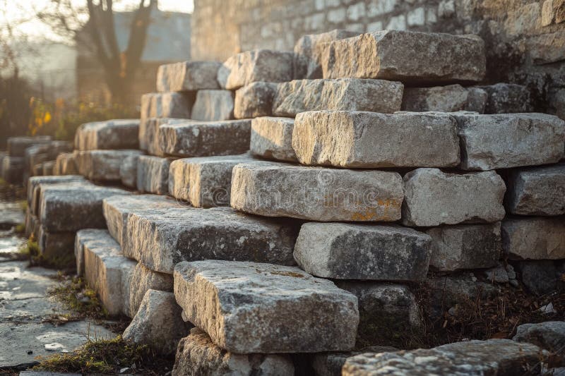 Stacked Rectangular Stones Bathed in Warm Sunlight, Creating a Pyramid ...