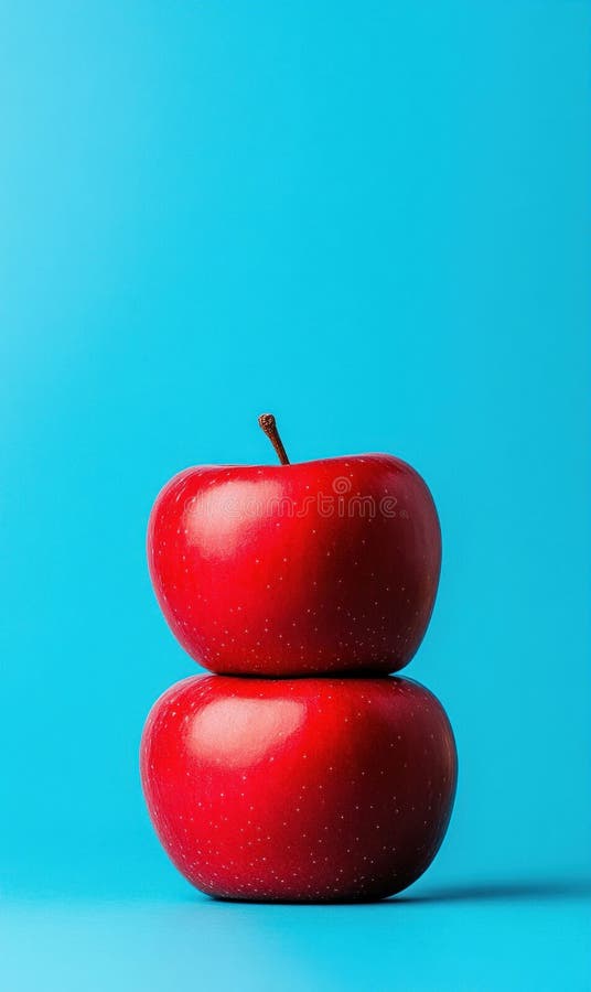 Stacked Red Apples on Solid Blue Background Stock Illustration ...