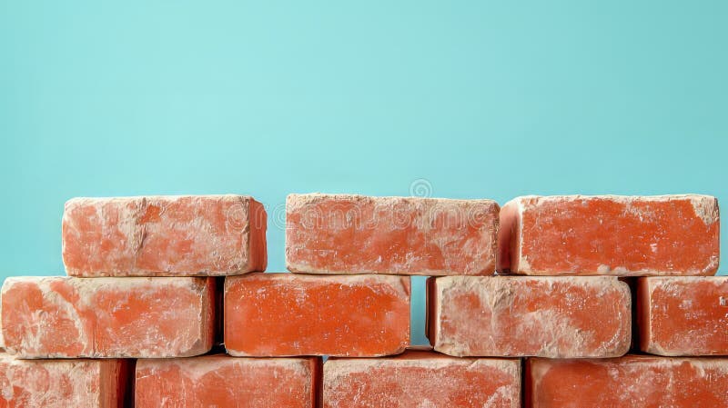 Stacked Red Bricks Against Solid Blue Background Stock Photos - Free ...