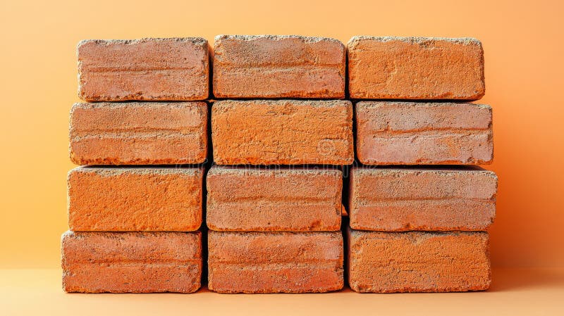 Stacked Red Bricks with Orange Background. Stock Photo - Image of ...