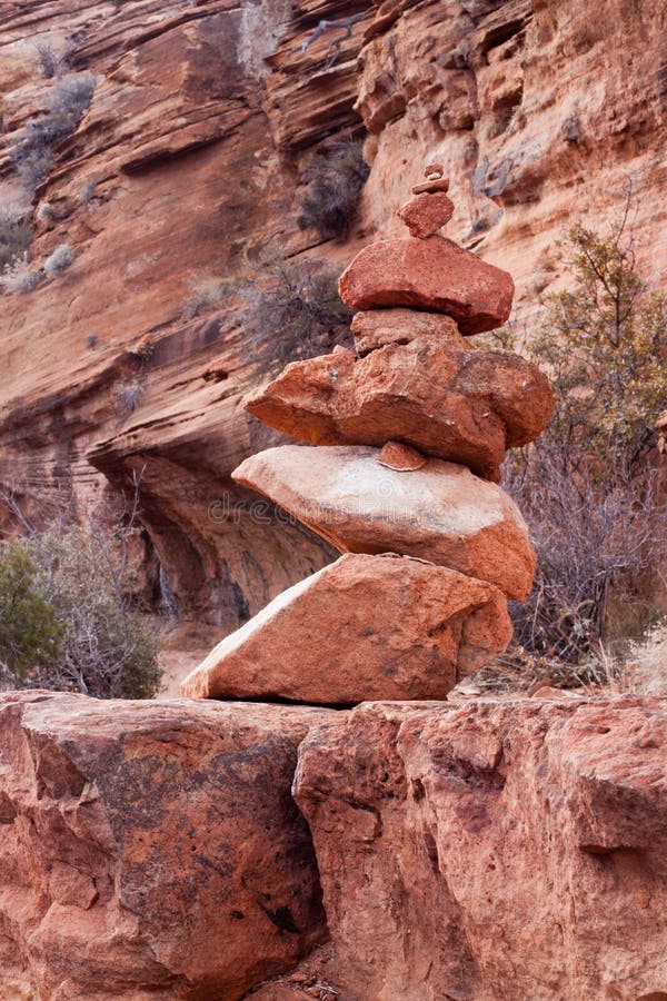 Stacked Red Rocks on Hiking Path Stock Photo - Image of adventurous ...