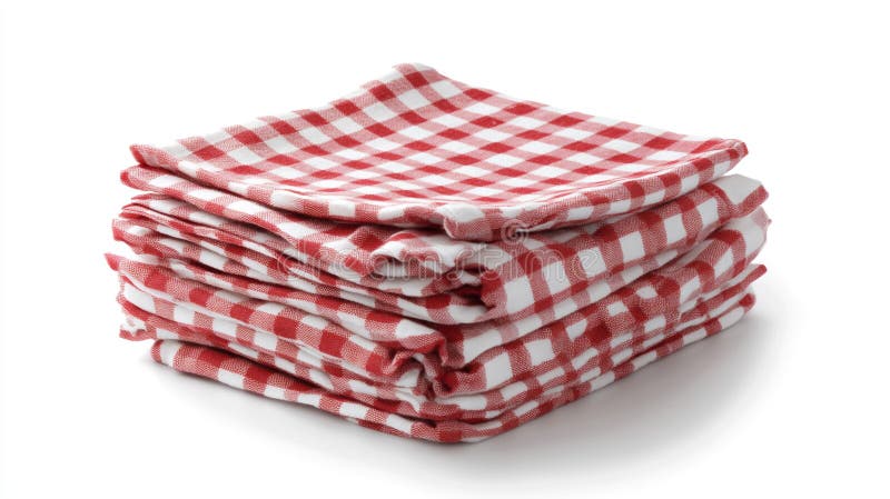 Stacked Red and White Checkered Kitchen Towels Isolated on White Stock ...