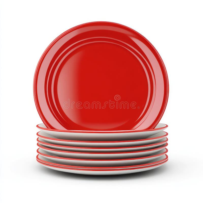 Stack of Red Dinner Plates with White Rim, Clean and Shiny Stock ...