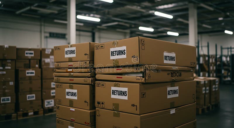 Stacked Return Boxes in Warehouse Awaiting Processing for Inventory ...