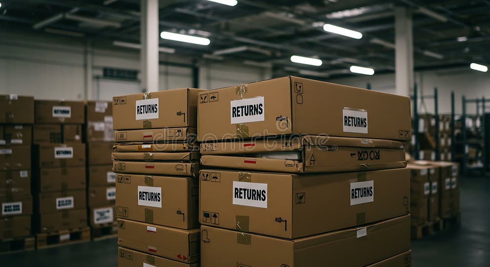 Stacked Return Boxes in Warehouse Awaiting Processing for Inventory ...