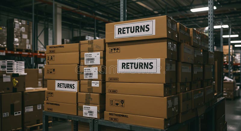 Stacked Returns Boxes in Warehouse Awaiting Processing and Sorting ...