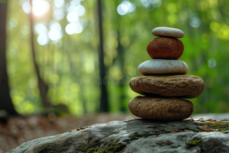 Stacked Rocks Balanced on Woodland Bolder Stock Photo - Image of ...